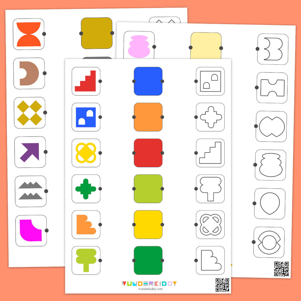 Printable Abstract Shapes Color and Outline Matching Worksheets