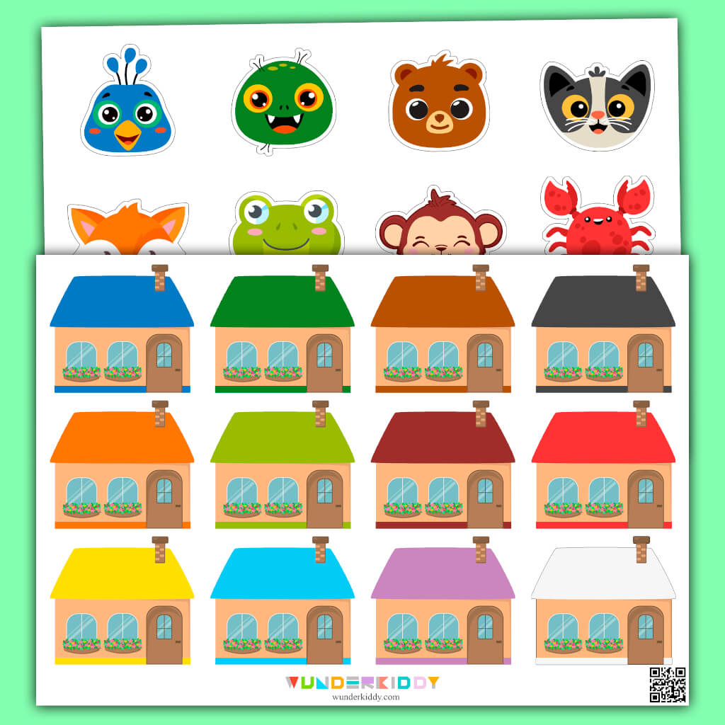Printable Animal Faces Color Sorting Activity for Toddlers