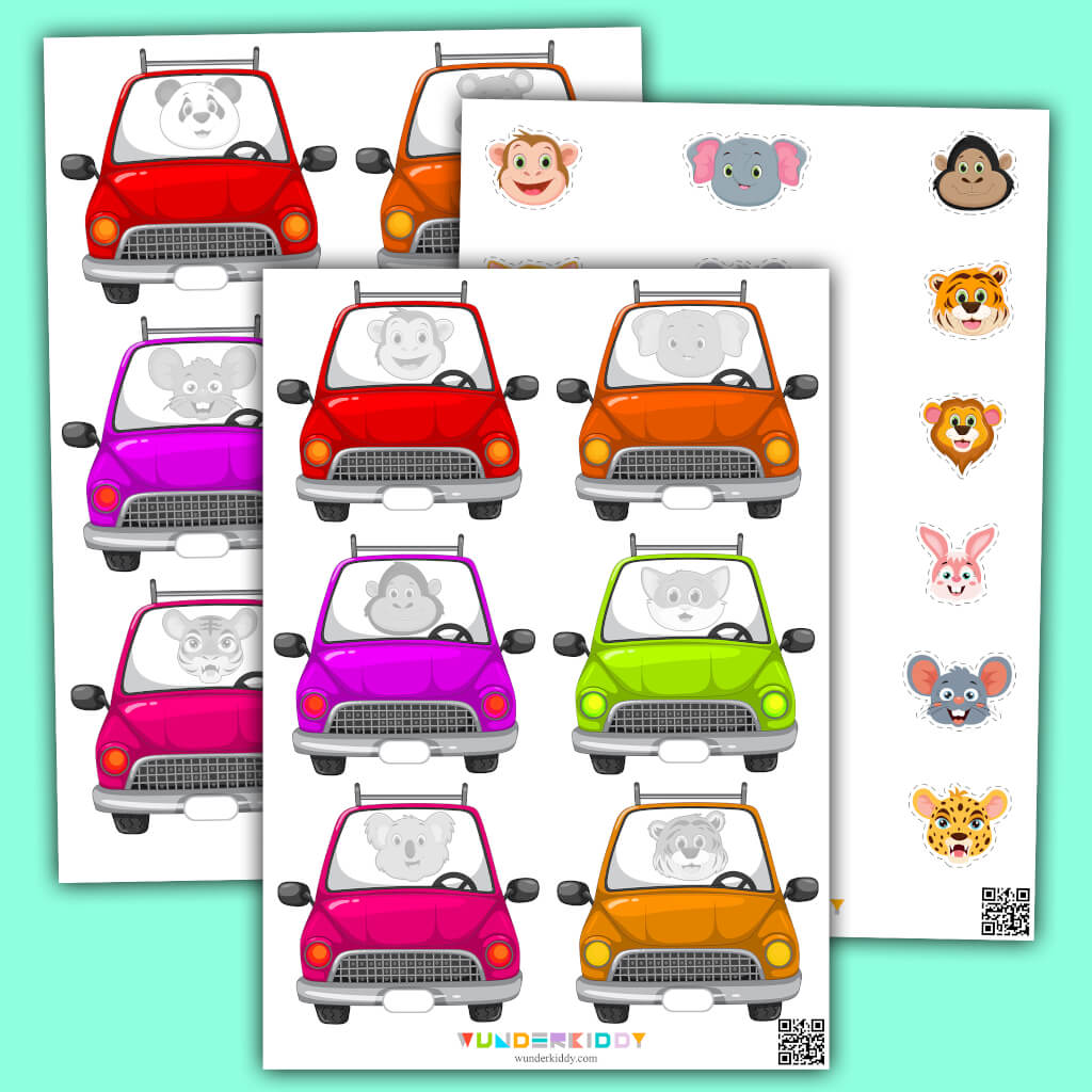 Printable Cute Animals Shadow Match Worksheets for Toddlers
