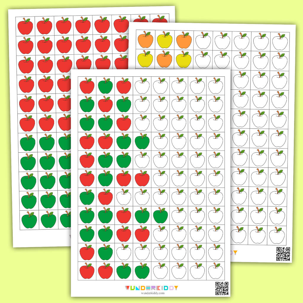 Fiches de motifs à imprimer gratuitement pour la maternelle – Pommes