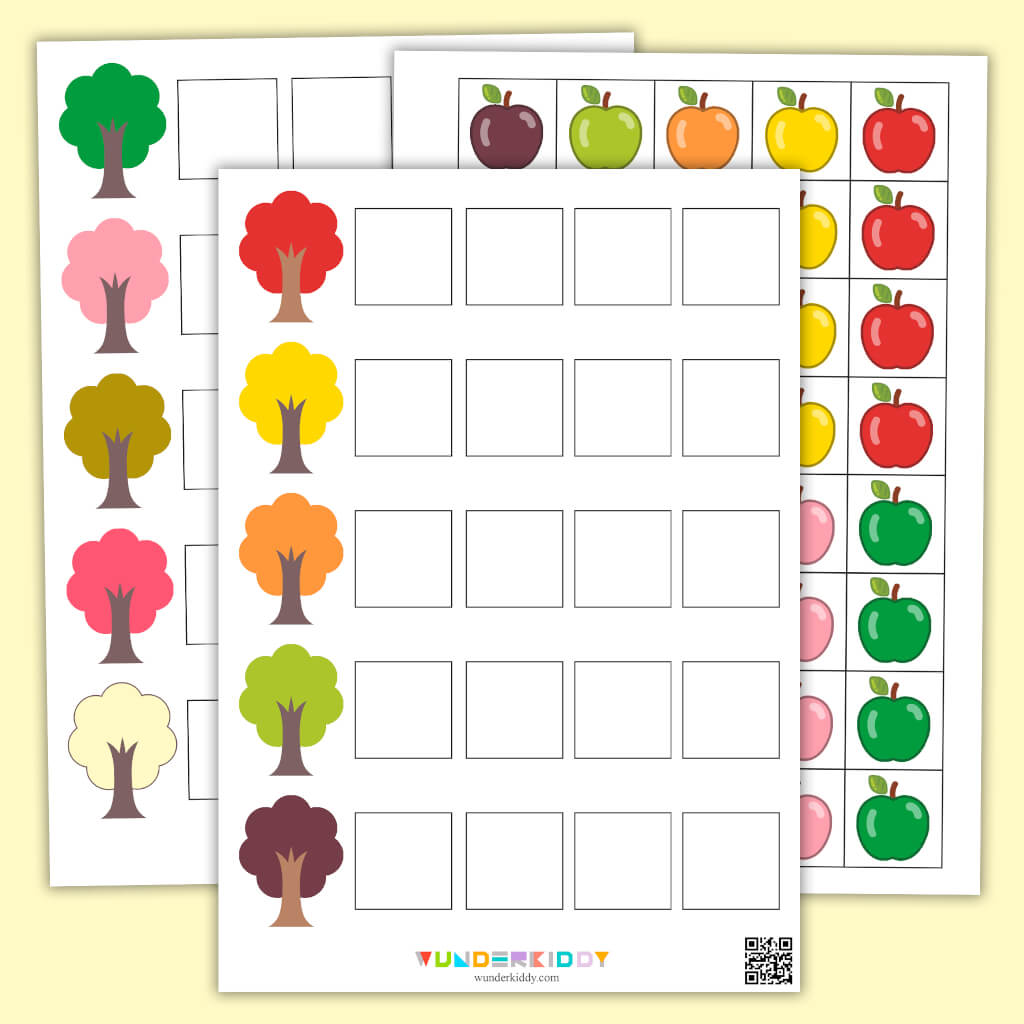 Preschool Fall Activities: Sorting by Color Worksheets for Kids