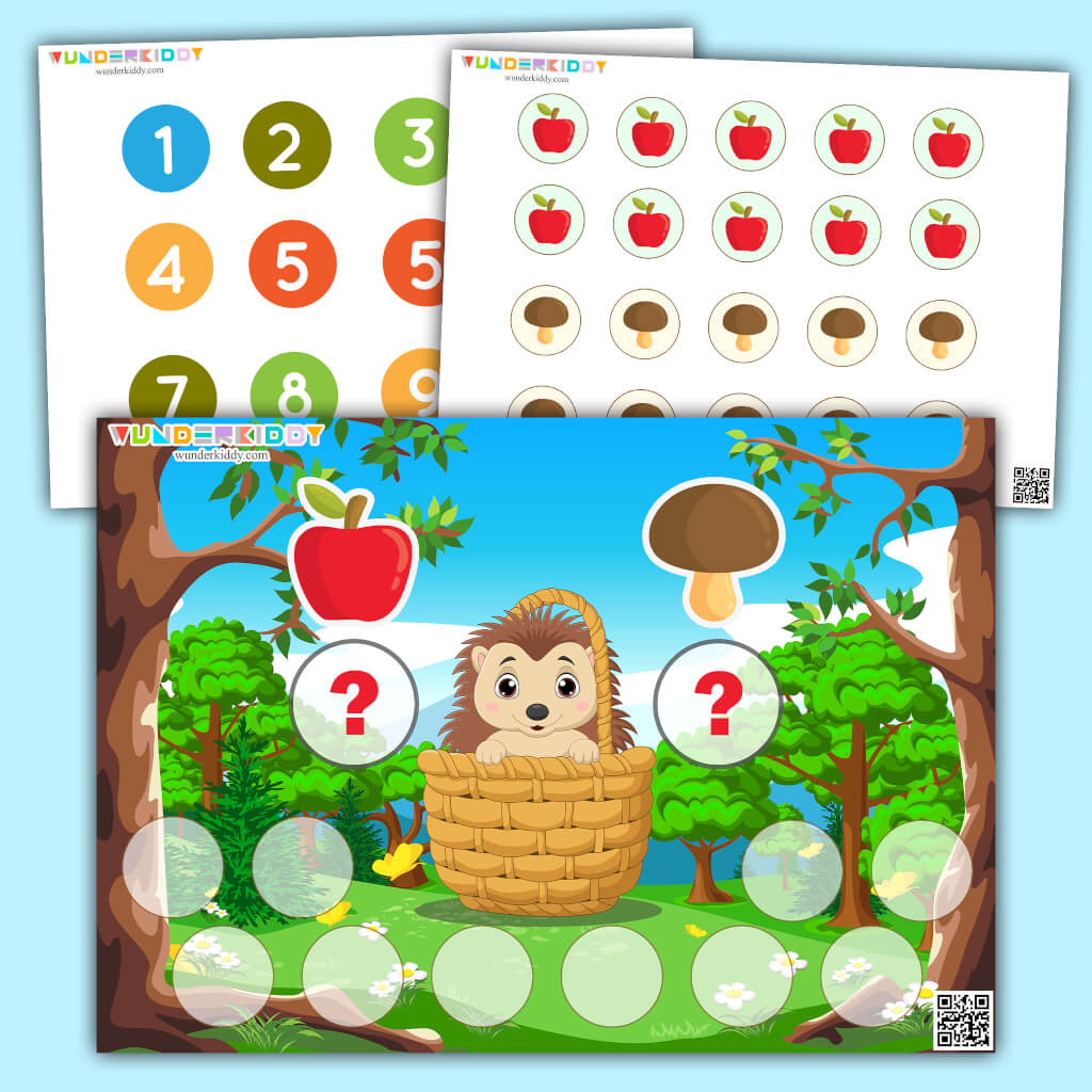 Apples and Mushrooms Printable Math Counting Practice Activity