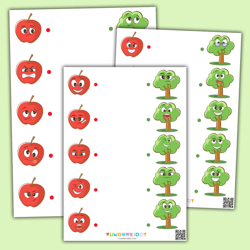 Printable Apple Tree Emotion Matching Preschool Worksheet