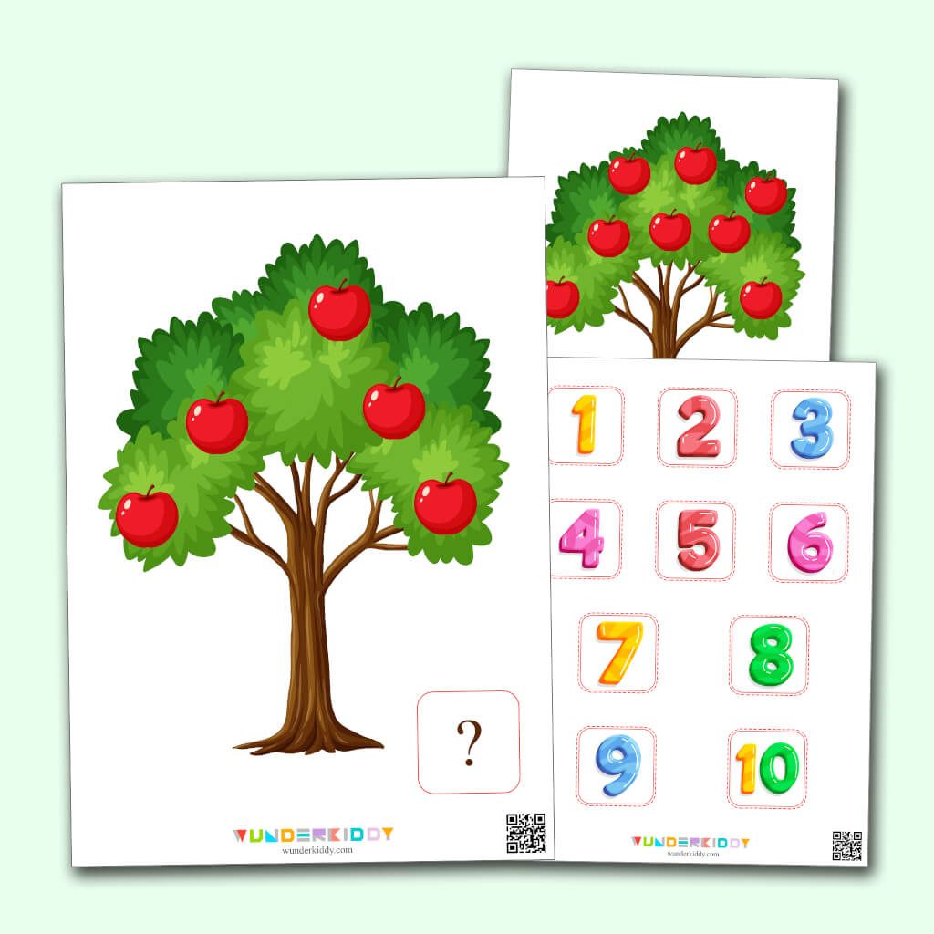 Printable Counting Worksheet for Kids Apple Tree