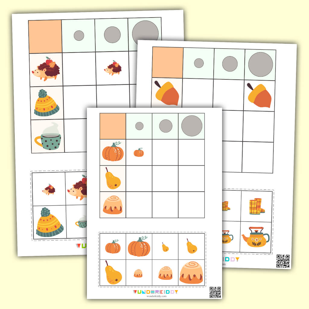 Printable Autumn Themed Size Sorting Activity for Kids