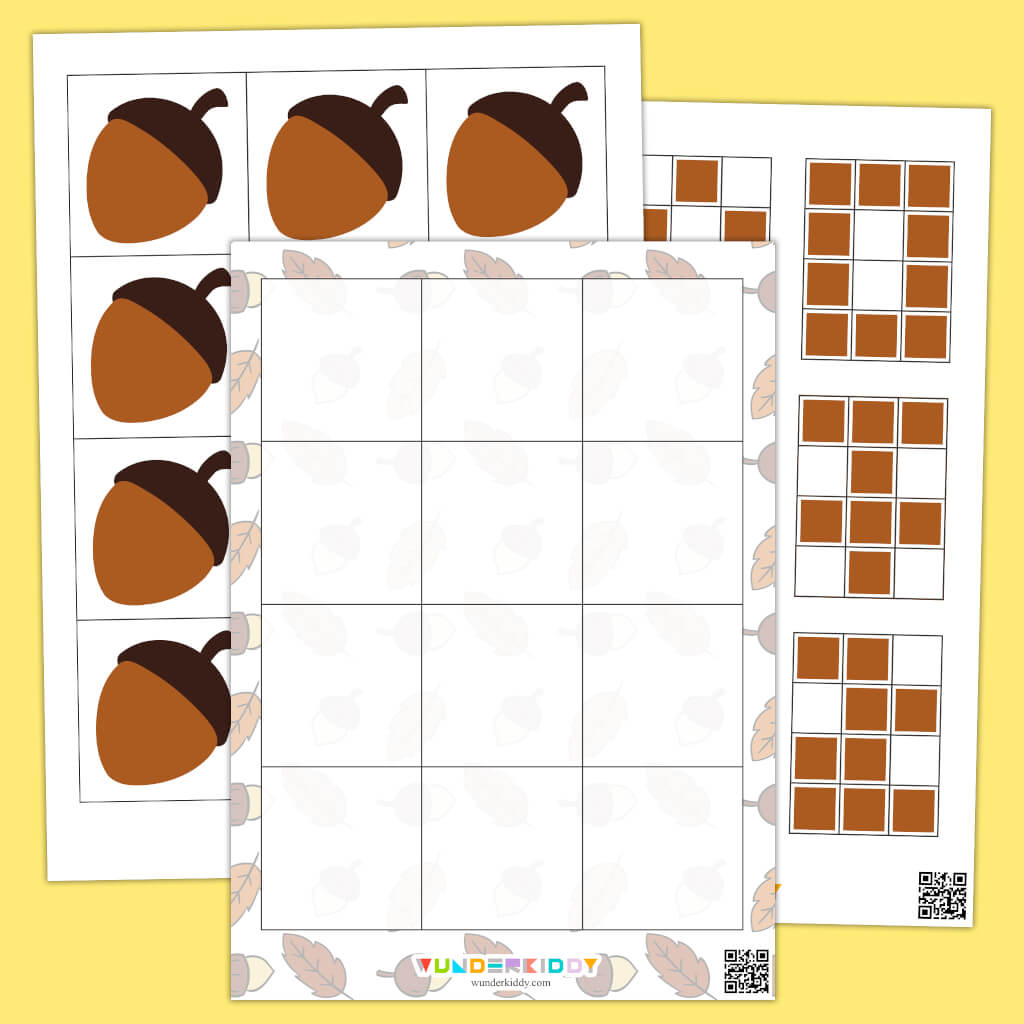 Autumn Counting: Acorn Grid & Pattern Matching Printable