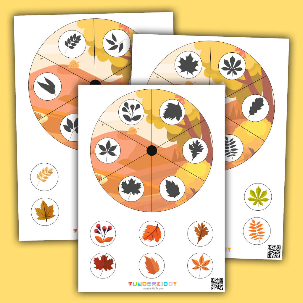 Printable Leaves Match Shadow Worksheets for Kindergarten