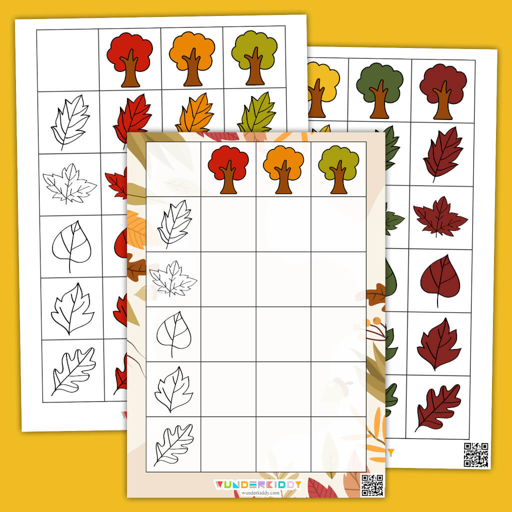 Printable Autumn Leaves Color Sorting Activity for Preschool