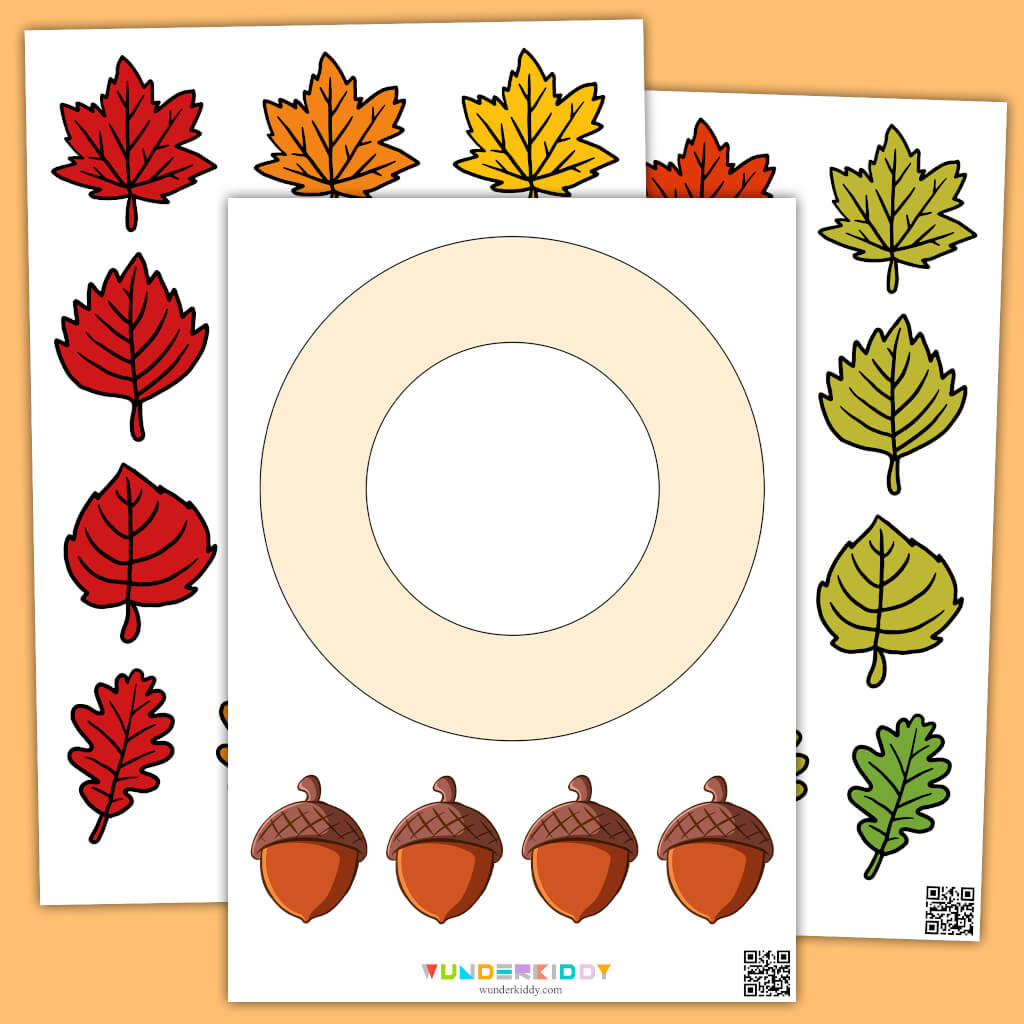 DIY Autumn Leaves Wreath Printable Craft Template for Kids