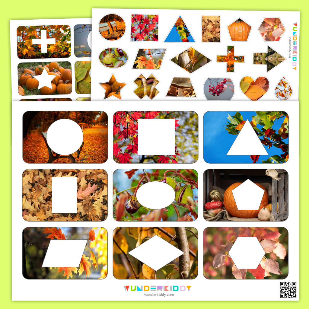 Jeu d'association de formes d'automne à imprimer pour la maternelle