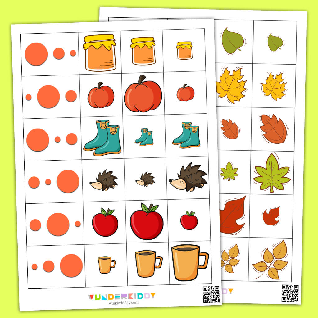 Fun Printable Autumn Size Comparison Worksheets for Preschool