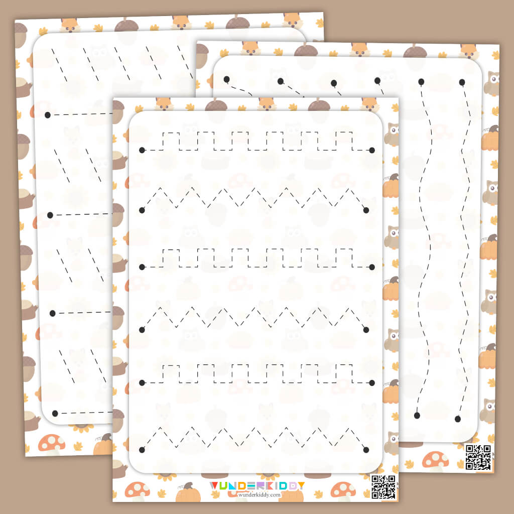 Printable Autumn Fine Motor Tracing Worksheets for Preschool