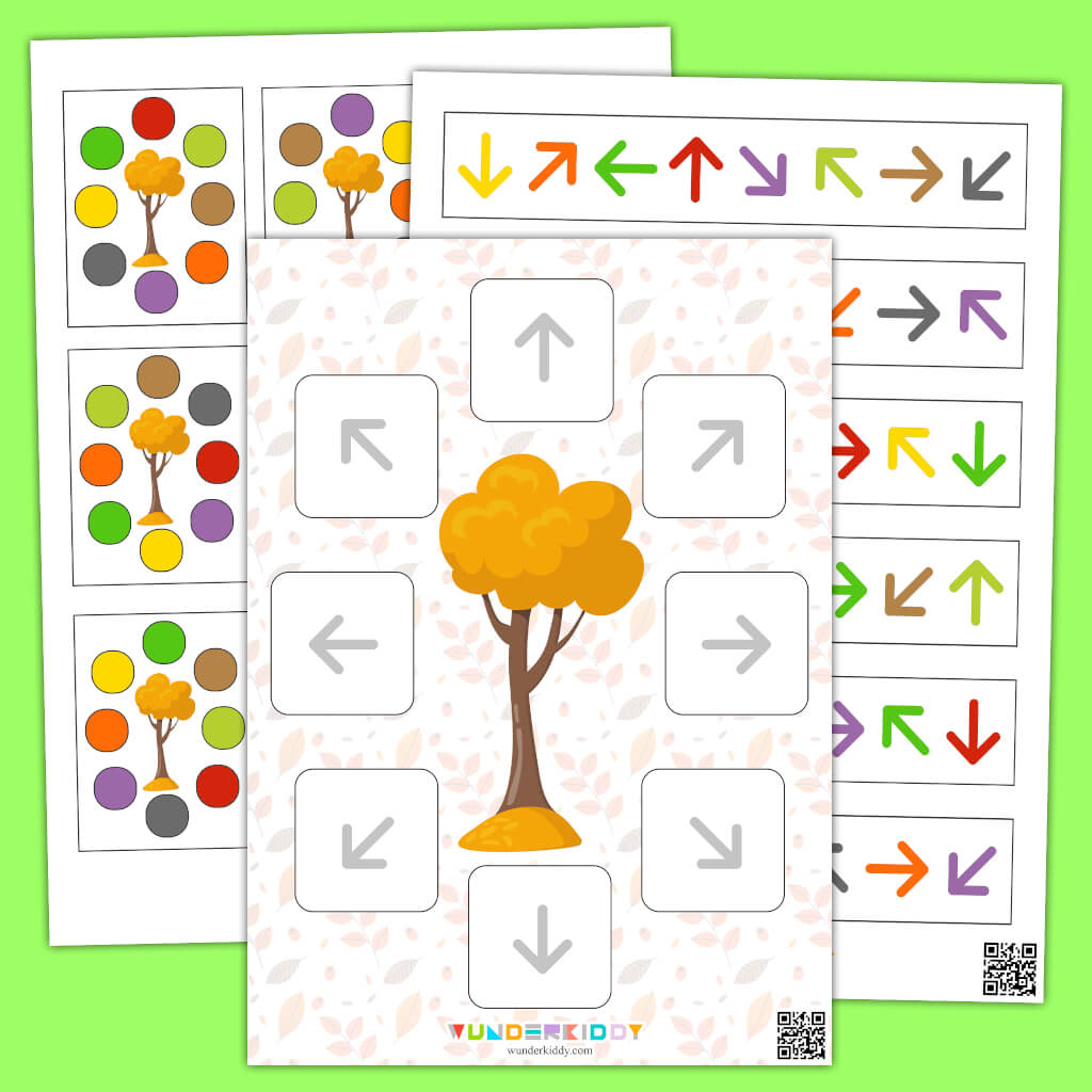 Printable Autumn Tree Direction and Color Matching Activity