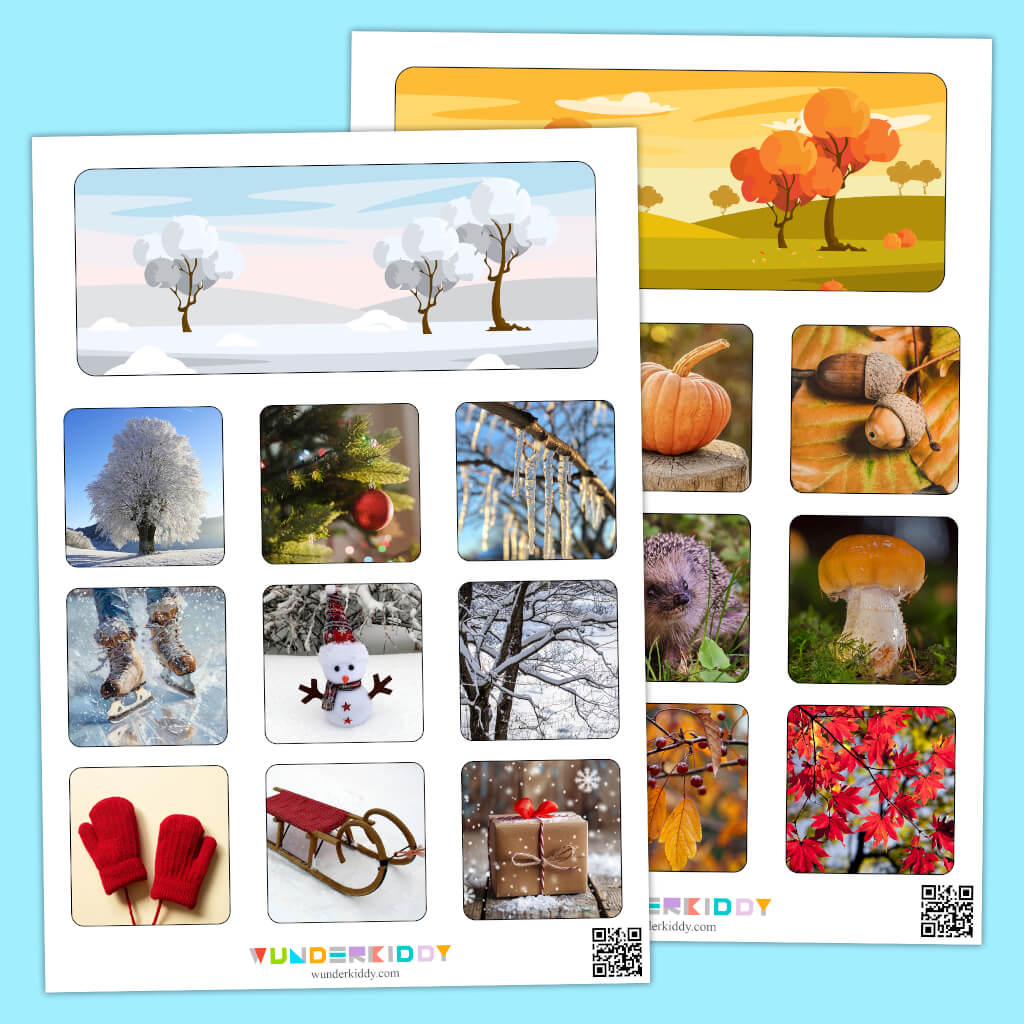 Printable Autumn and Winter Seasonal Sorting Worksheet