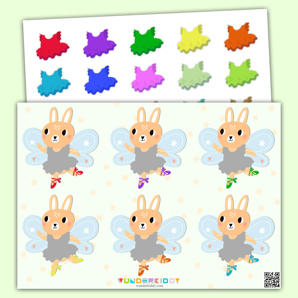 Printable Ballerina and Dresses Color Match Game for Kids