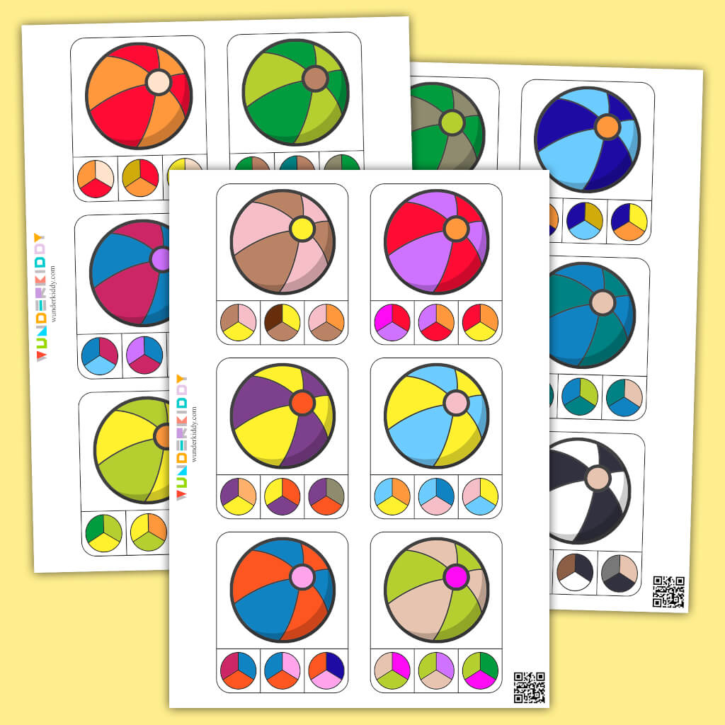Printable Beach Ball Colors Clip Cards Activity for Kids