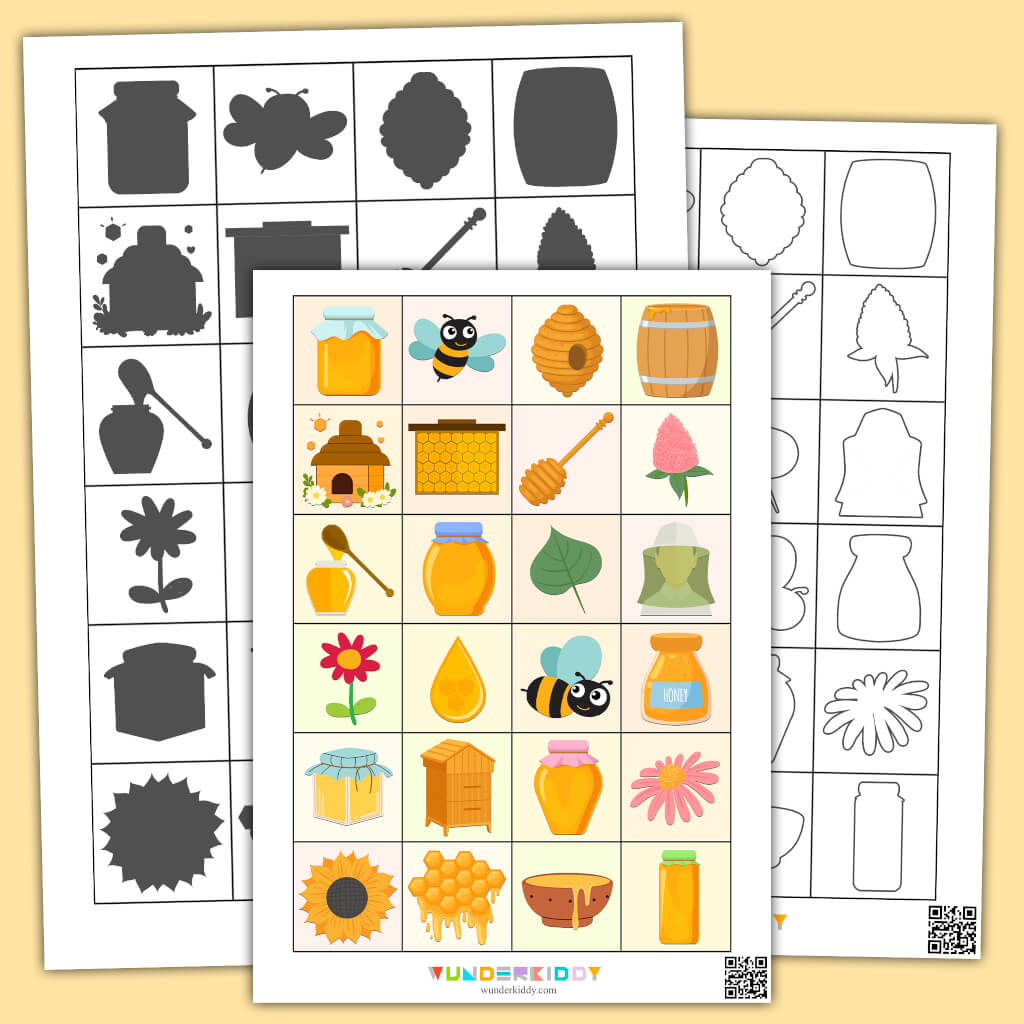 Printable Bee Themed Shadow Matching Game for Preschool