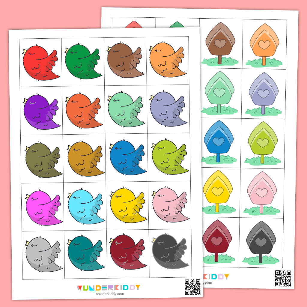 Printable Bird and Birdhouse Color Matching Activity for Toddlers