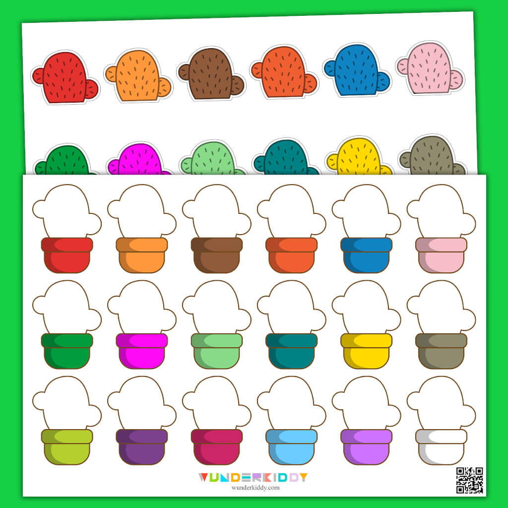 Printable Cactus Color Matching File Folder Game for Preschool