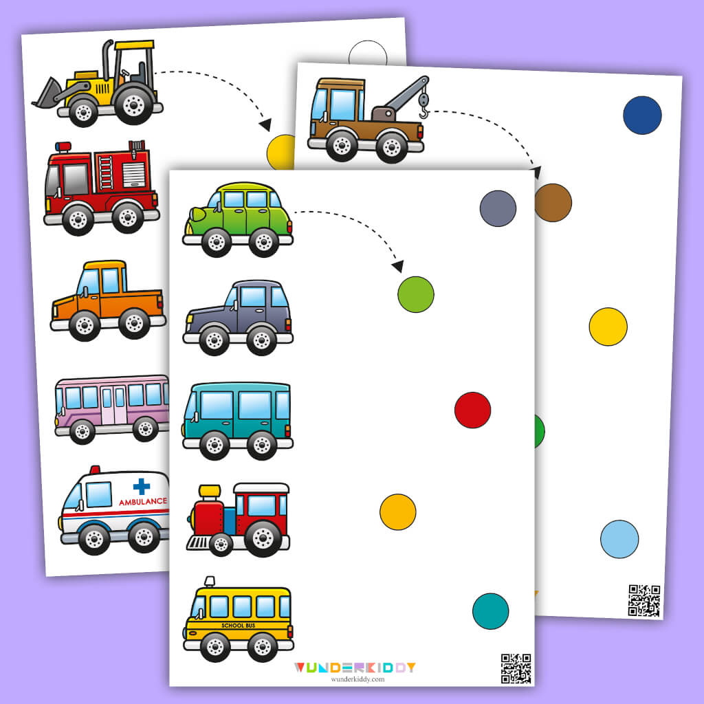 Printable Car Colors Matching Activity for Children