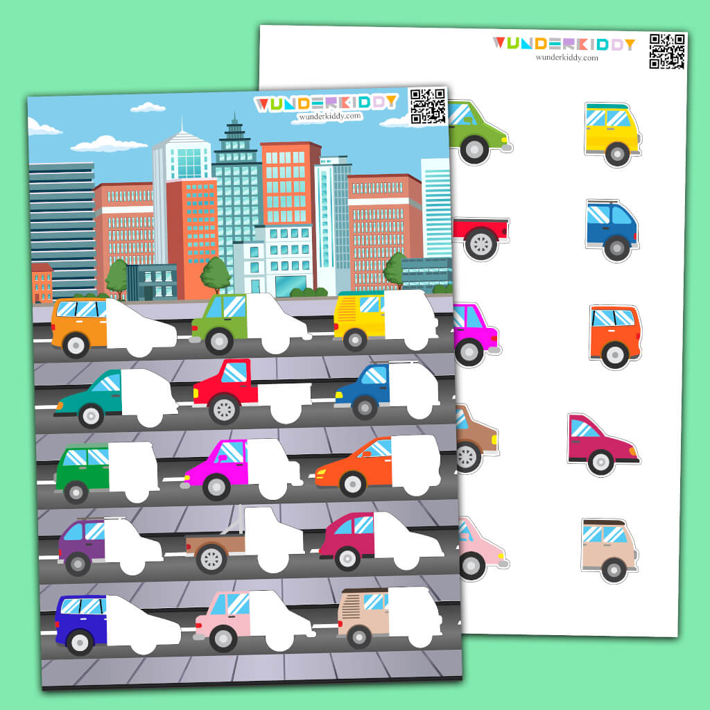 Printable Cars Color Matching Puzzle Game for Toddlers