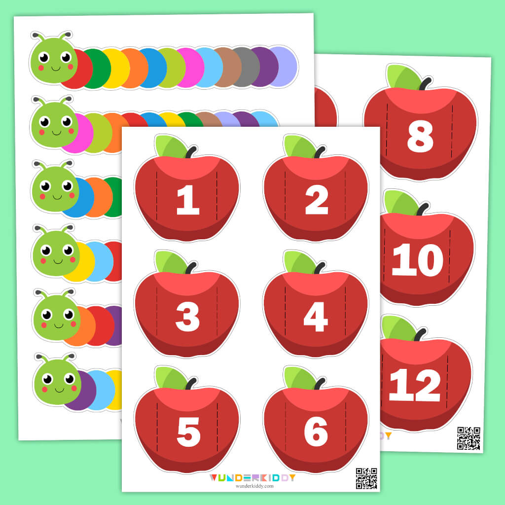 Printable Caterpillar and Apple Counting 1-10 Math Activity