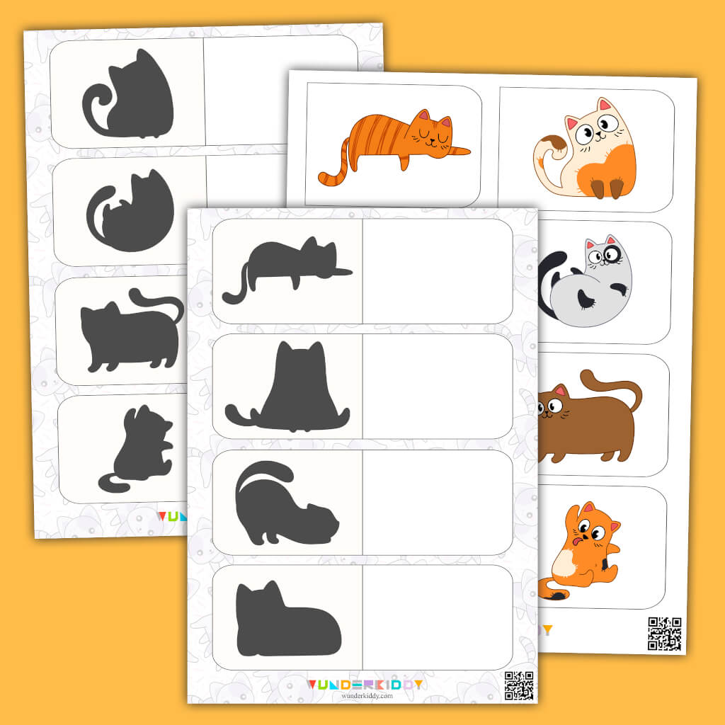 Printable Cats Shadow Matching Worksheet for Toddlers