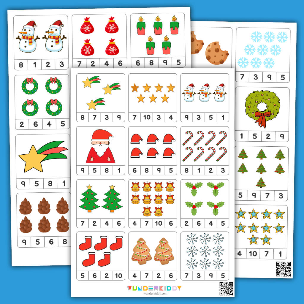 Printable Christmas Counting to 10 Clip Cards for Preschooltrs