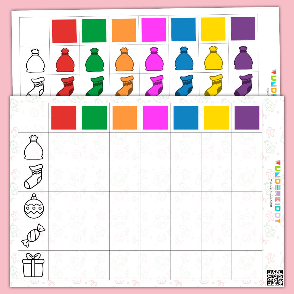 Printable Christmas Color Matching Logic Game for Preschool