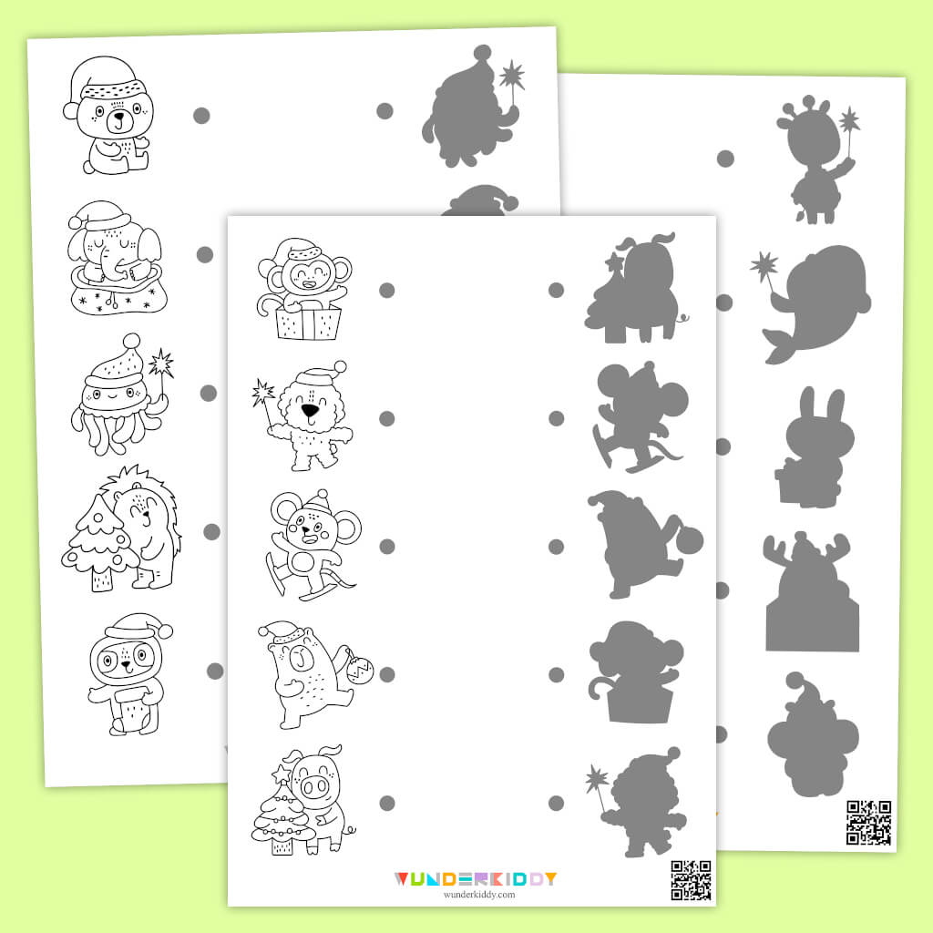 Printable Christmas Animals Shadow Matching Activity for Kids