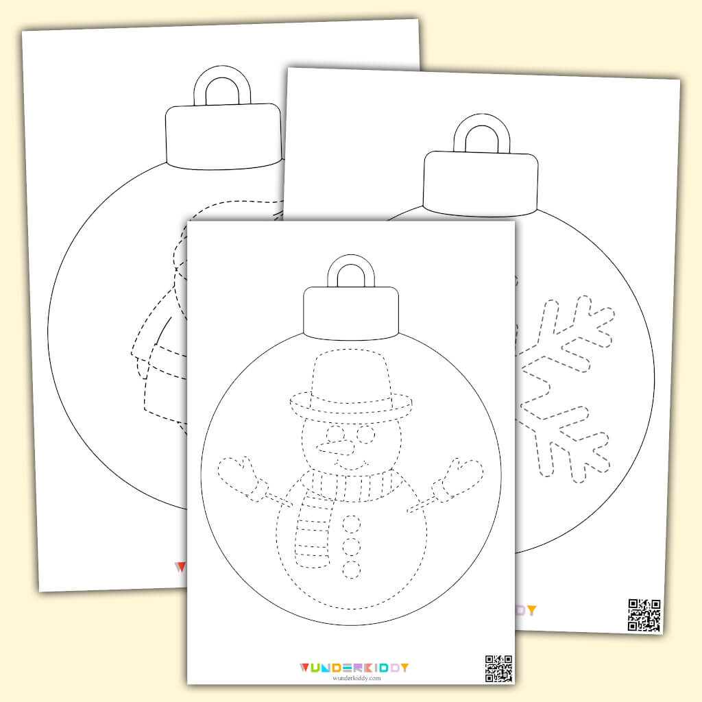 Printable Christmas Ball Trace and Color Worksheet for Preschool