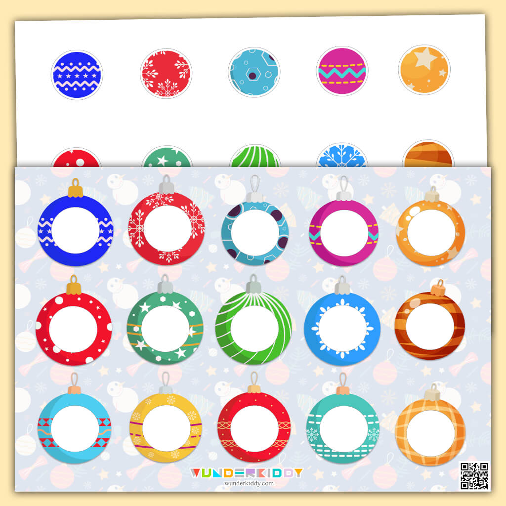 Printable Christmas Ball Matching File Folder Game for Kids