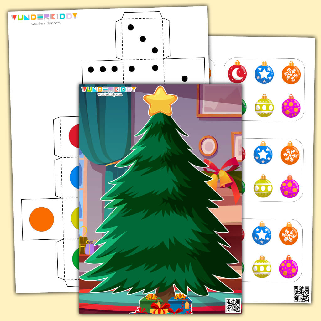 Printable Christmas Balls Color Dice Activity for Preschool