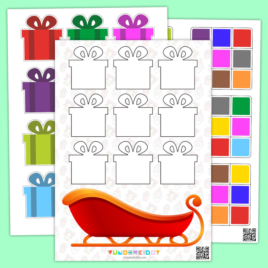 Printable Christmas Gift Color Sorting Game for Preschool