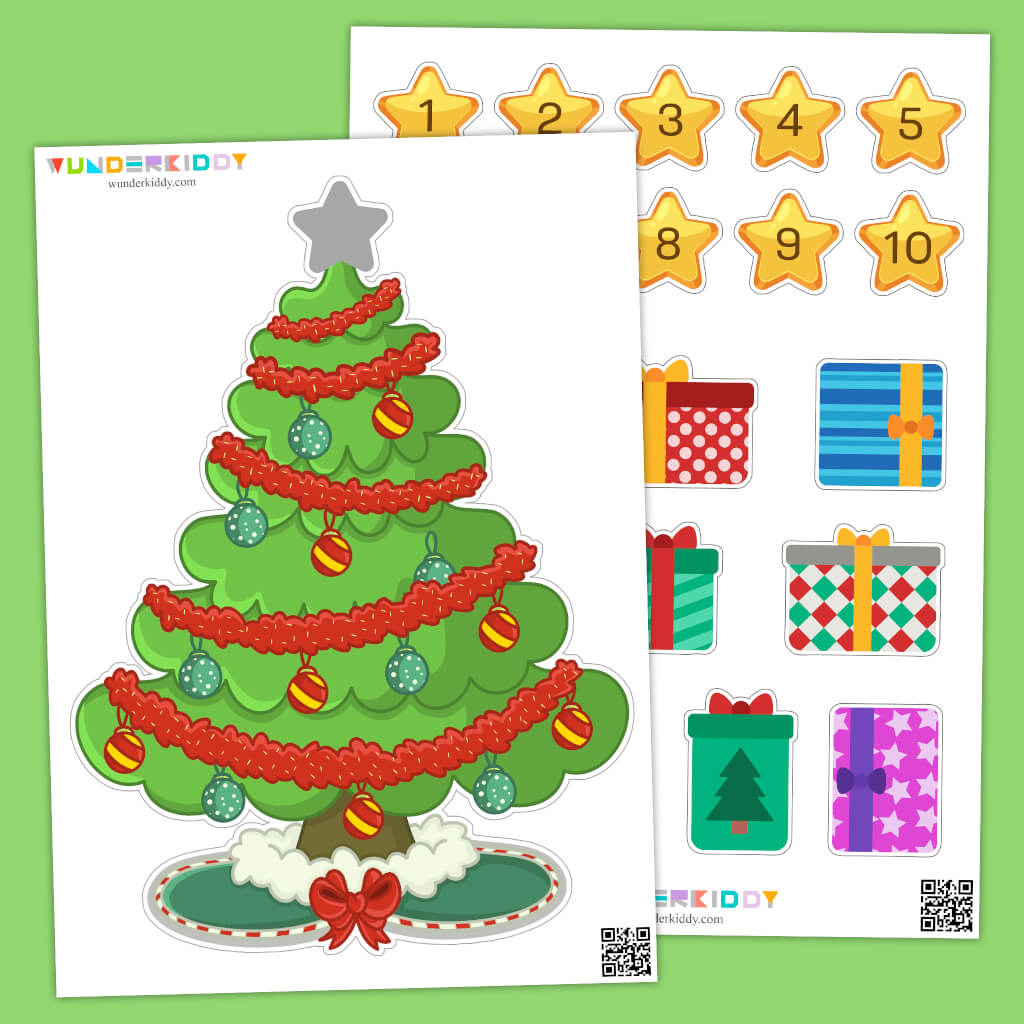 Printable Christmas Gifts Count and Match Numbers 1-10 Activity