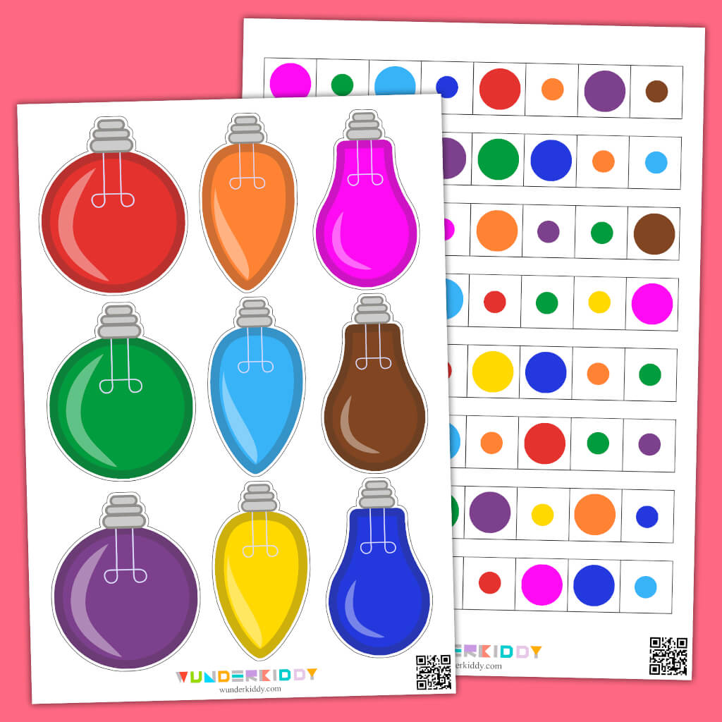 Printable Christmas Lights Pattern Matching Activity for Kids