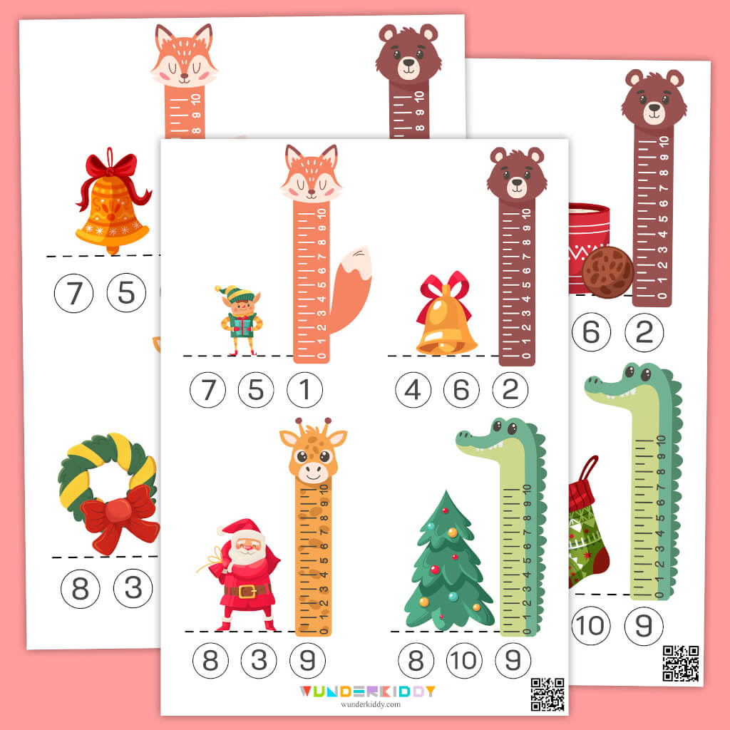 Free Printable Christmas Measurement to 10 Ruler Worksheets