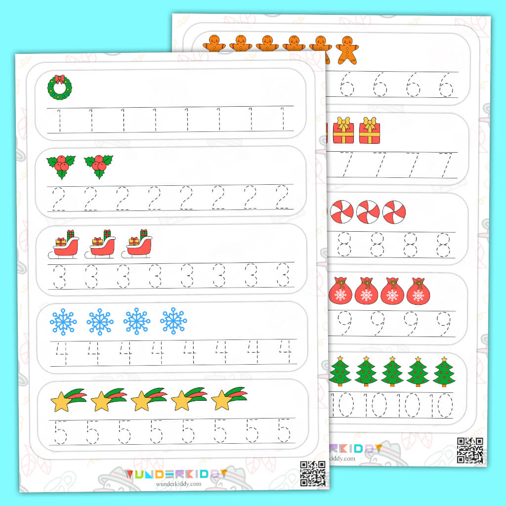 Printable Christmas Numbers Tracing 1 to 10 Worksheet for Kids