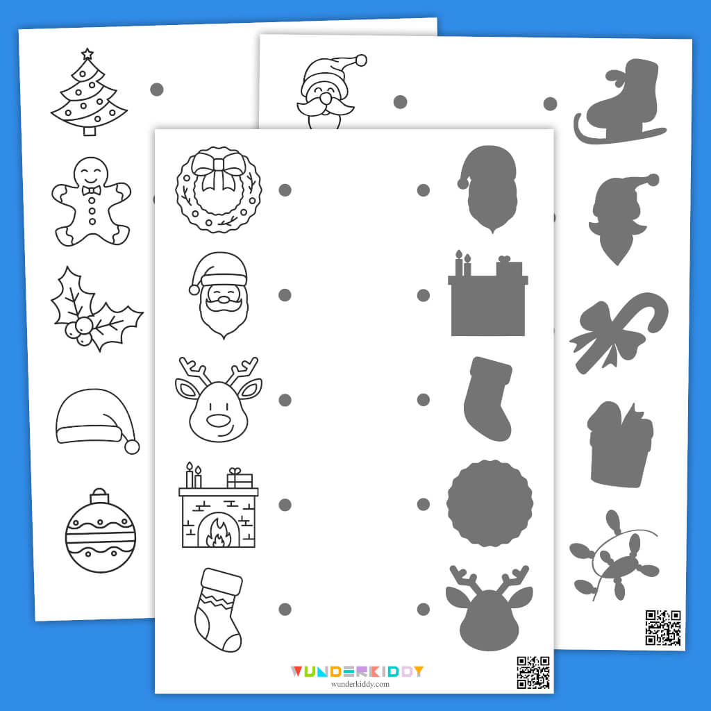 Find the Shadow Game: Christmas Themed Worksheets for Kids
