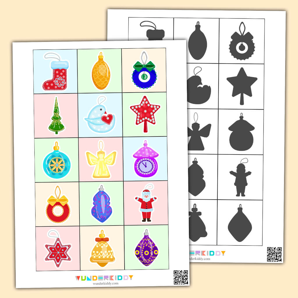 Printable Christmas Toys Shadow Matching Cards for Children