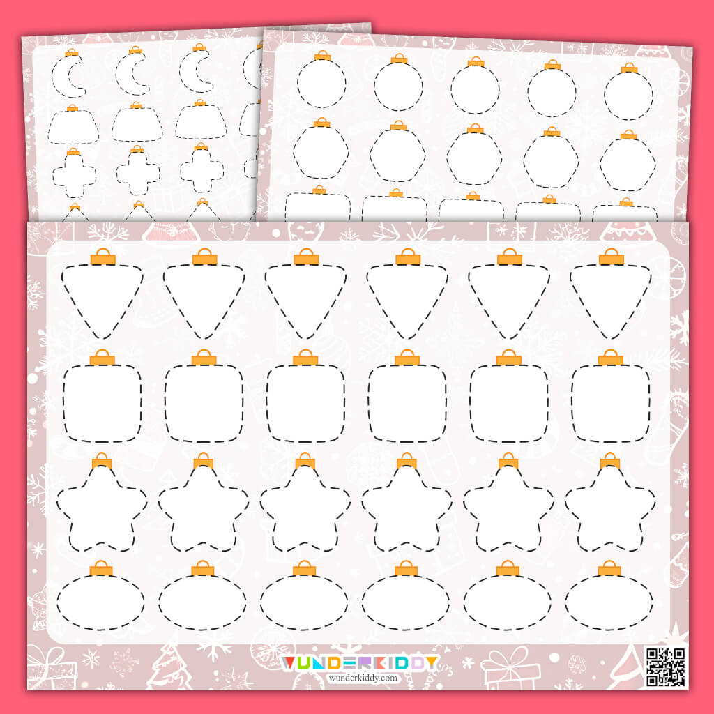 Free Printable Christmas Toys Shape Tracing Worksheets Ages 3-5