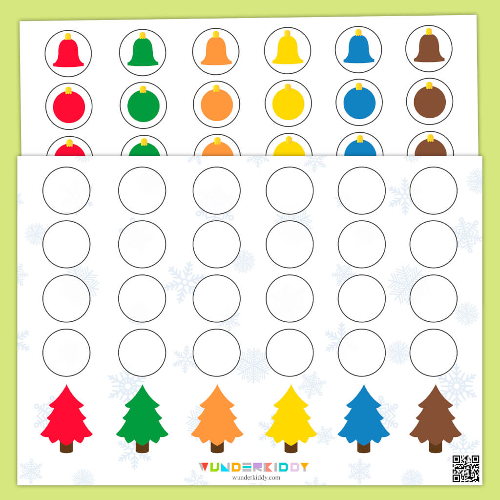 Printable Christmas Tree Color Sorting Worksheets for Toddlers