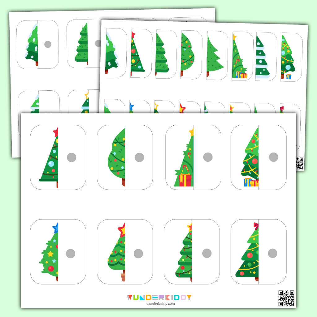 Printable Christmas Tree Matching Worksheet for Preschool