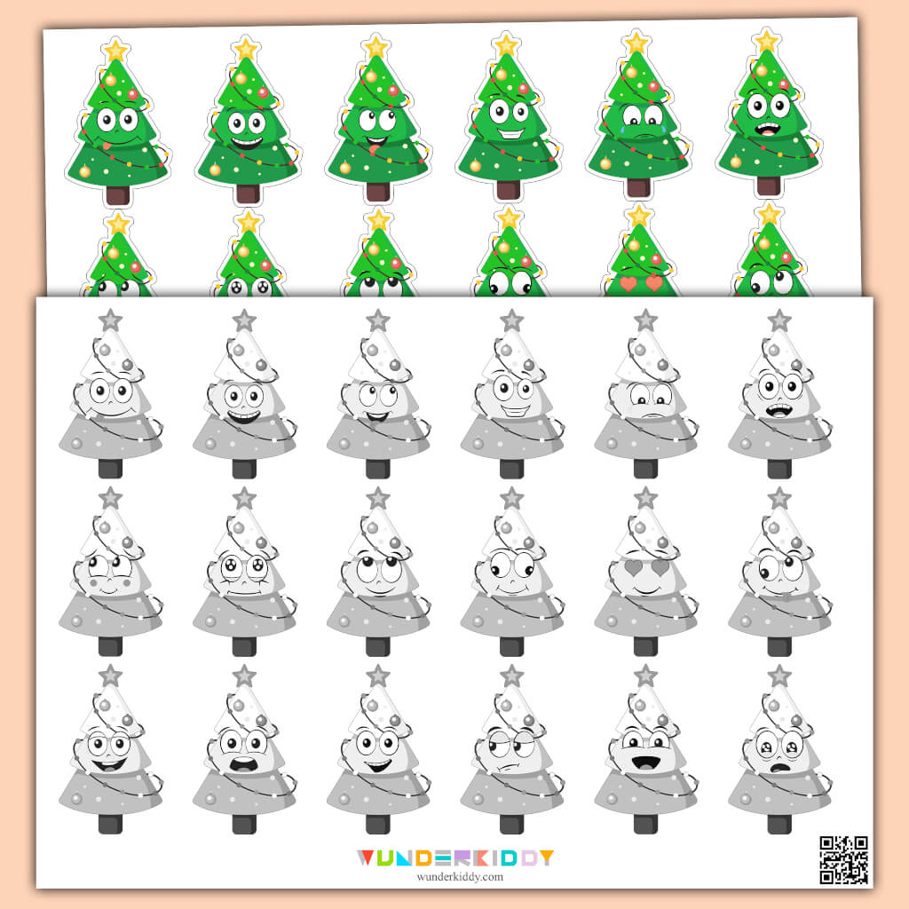 Printable Christmas Tree Emotions Matching Activity for Kids