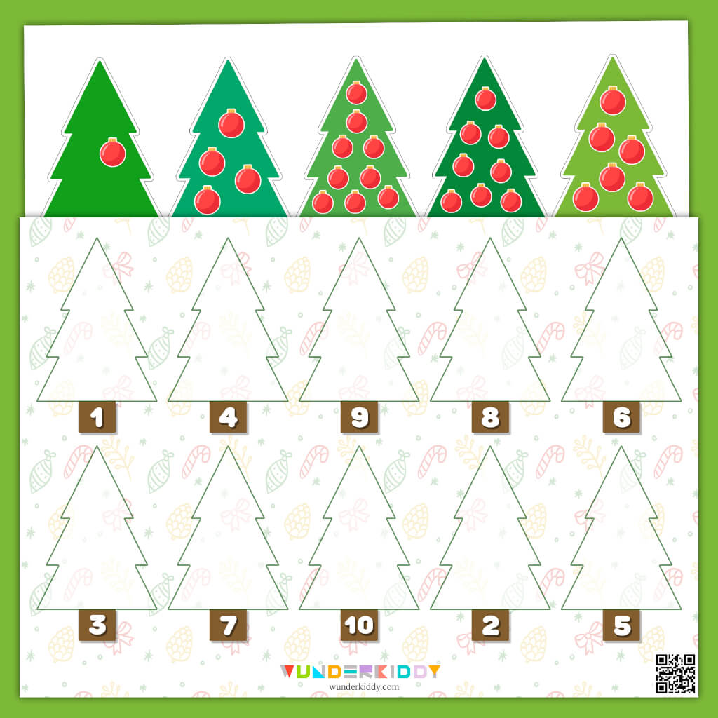 Printable Christmas Tree Counting up to 10 Worksheet for Kids
