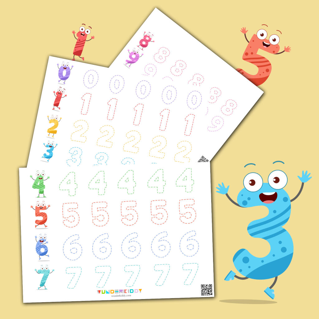 Trace and Color Numbers Printable Handwriting Activity