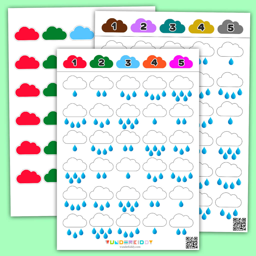 Printable Cloud Count and Match Math Worksheet for Kids