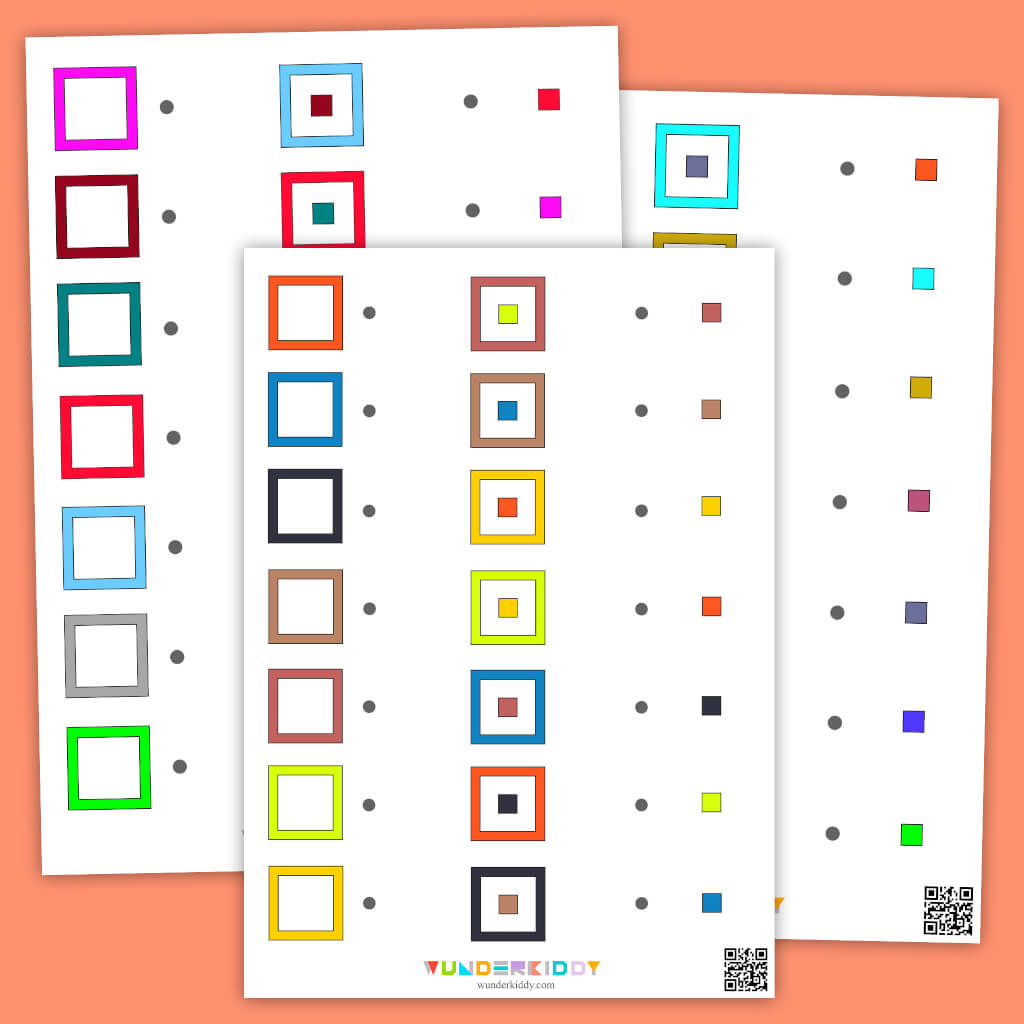 Color Squares Matching Worksheets for Preschool Kids