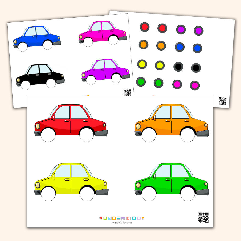 Activity sheet «Colored car wheels» - Download or print for free