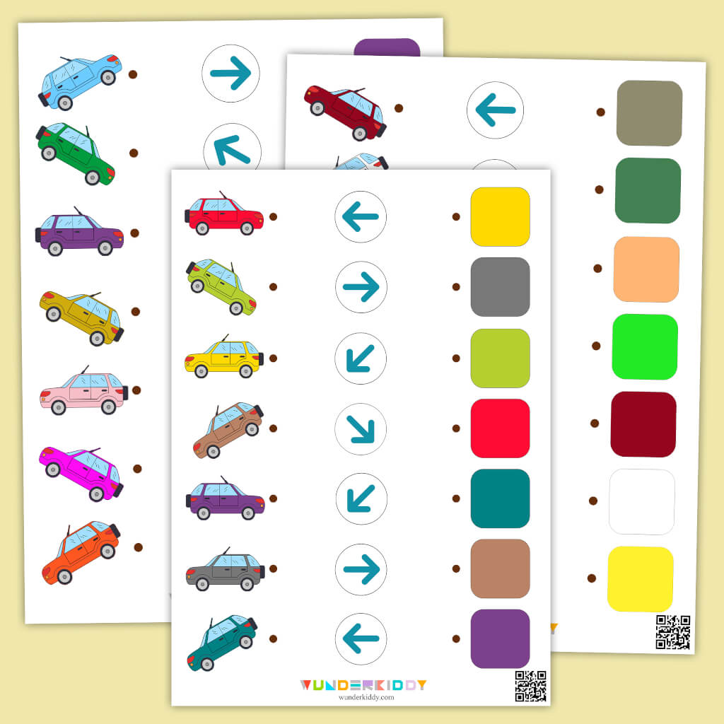 Printable Colorful Car Left or Right Directional Worksheets